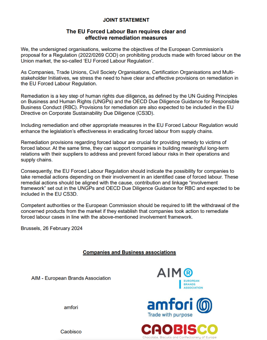 The EU Forced Labour Ban requires clear and effective remediation ...